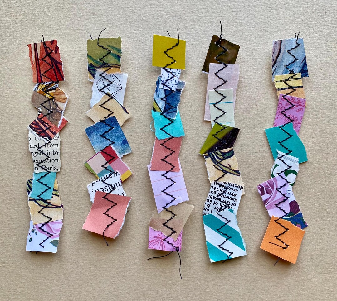Handmade Stitched Paper Mini Snippet Strips, Junk Journal ...
