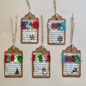 Stitched Vintage Style Christmas Tags for Junk Journals, Handmade Sewn ...