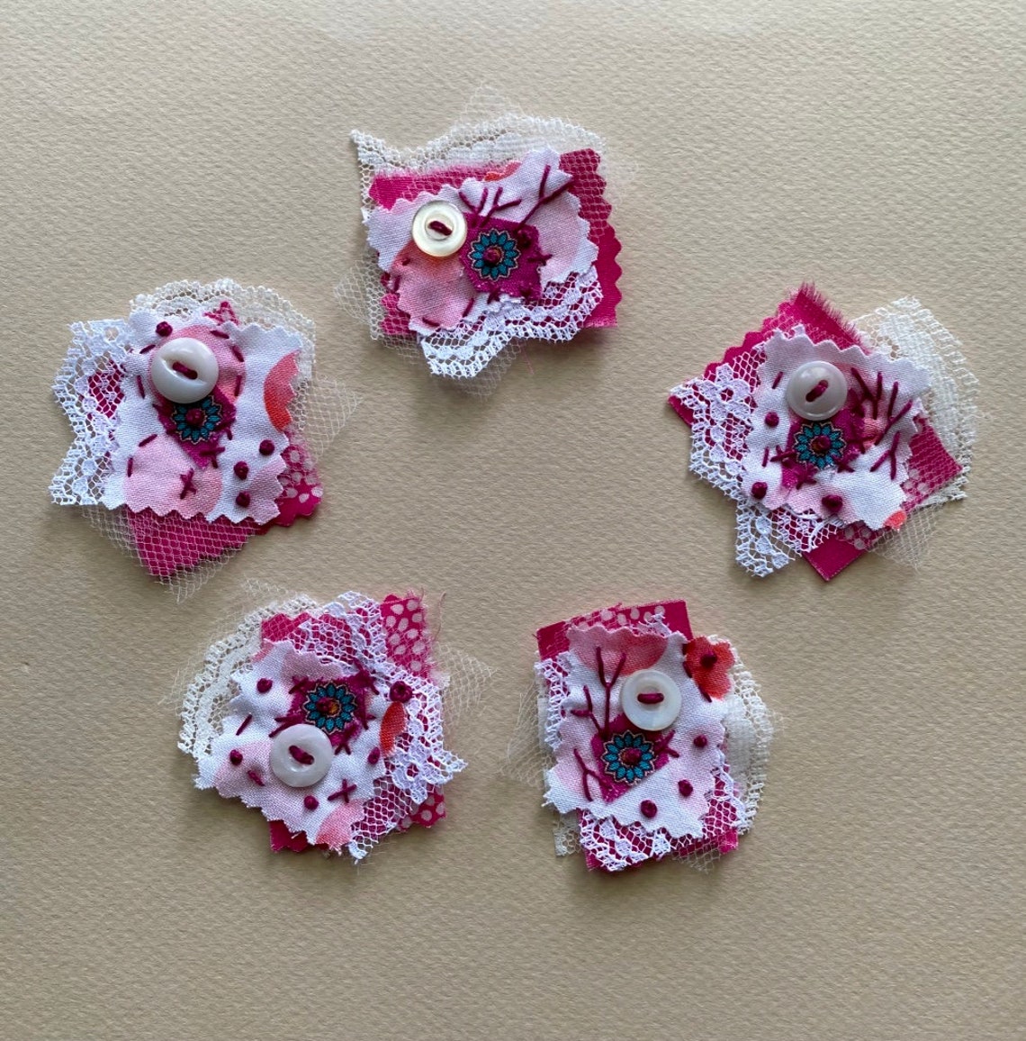 Slow Stitched Button Fabric Clusters for Junk Journals and - Etsy