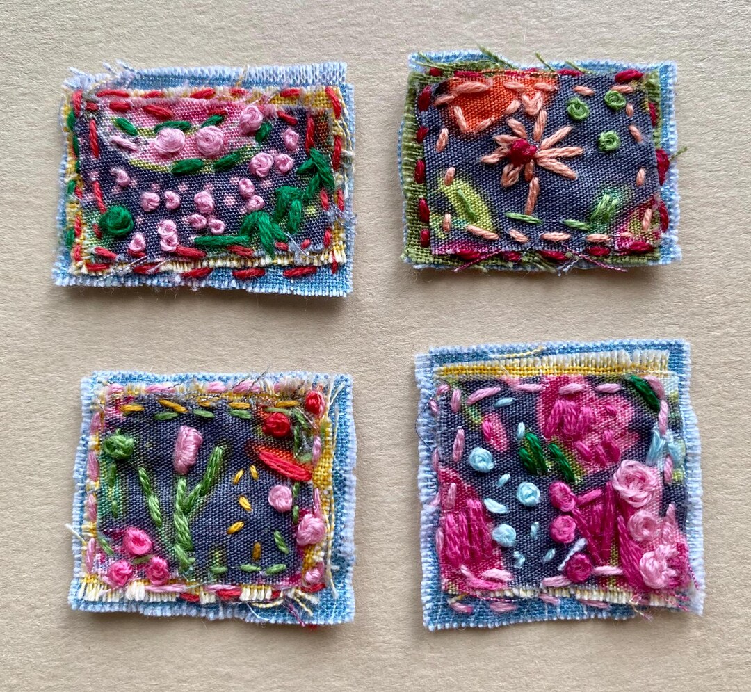Handmade Floral Slow Stitched Fabric Clusters for Junk Journals, Small ...
