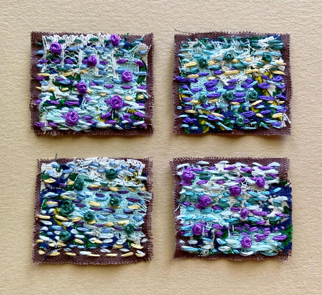 Handmade Slow Stitched Small Fabric Clusters, Hand Embroidered Snippets ...