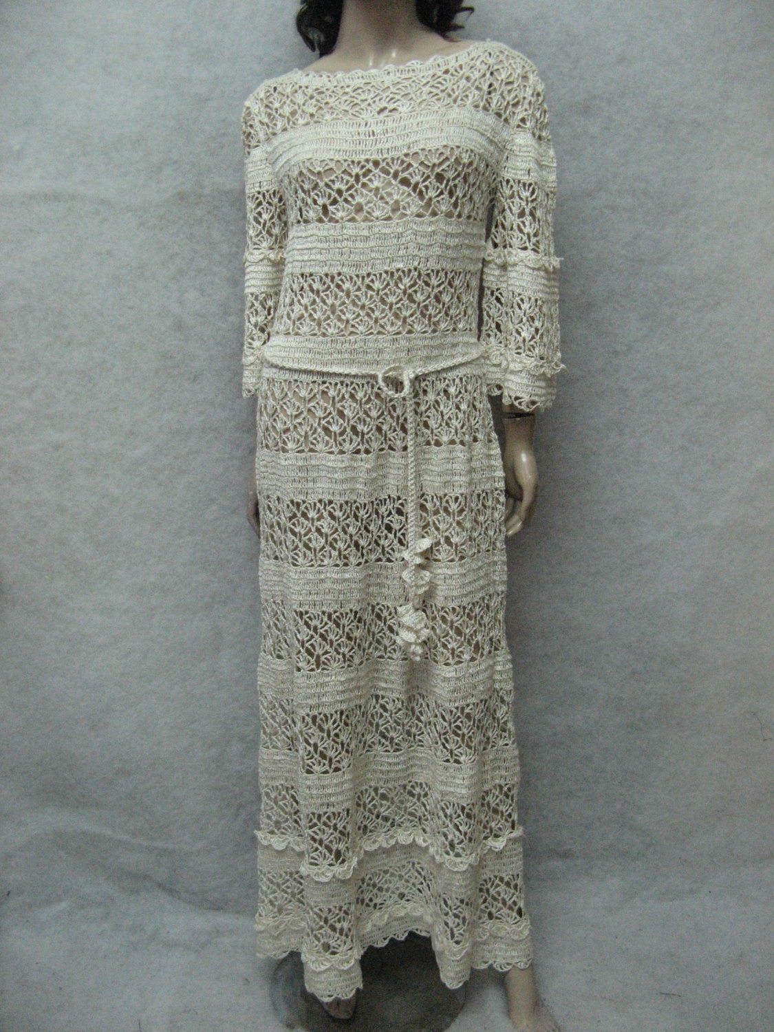 Crochet Maxi Dress Handmade Maxi Dress Crochet Ivory Lacy Dress ...