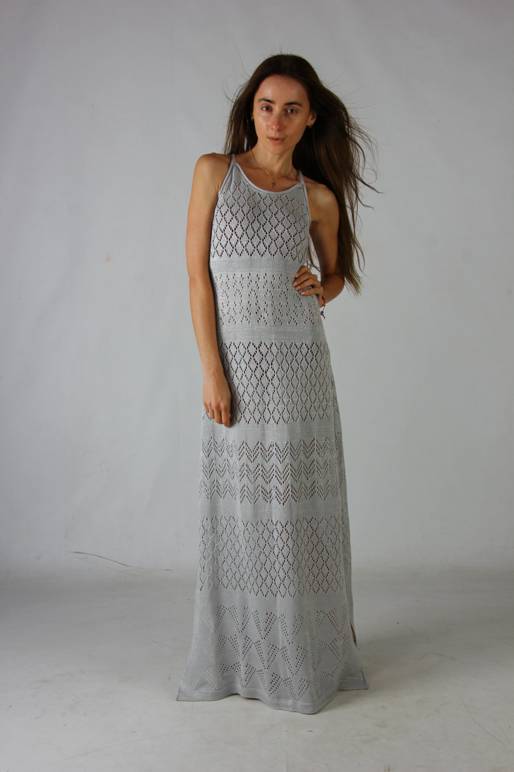 Crochet Dress Crochet Maxi Dress Maxi Dress Crochet Grey Lacy Sundress ...