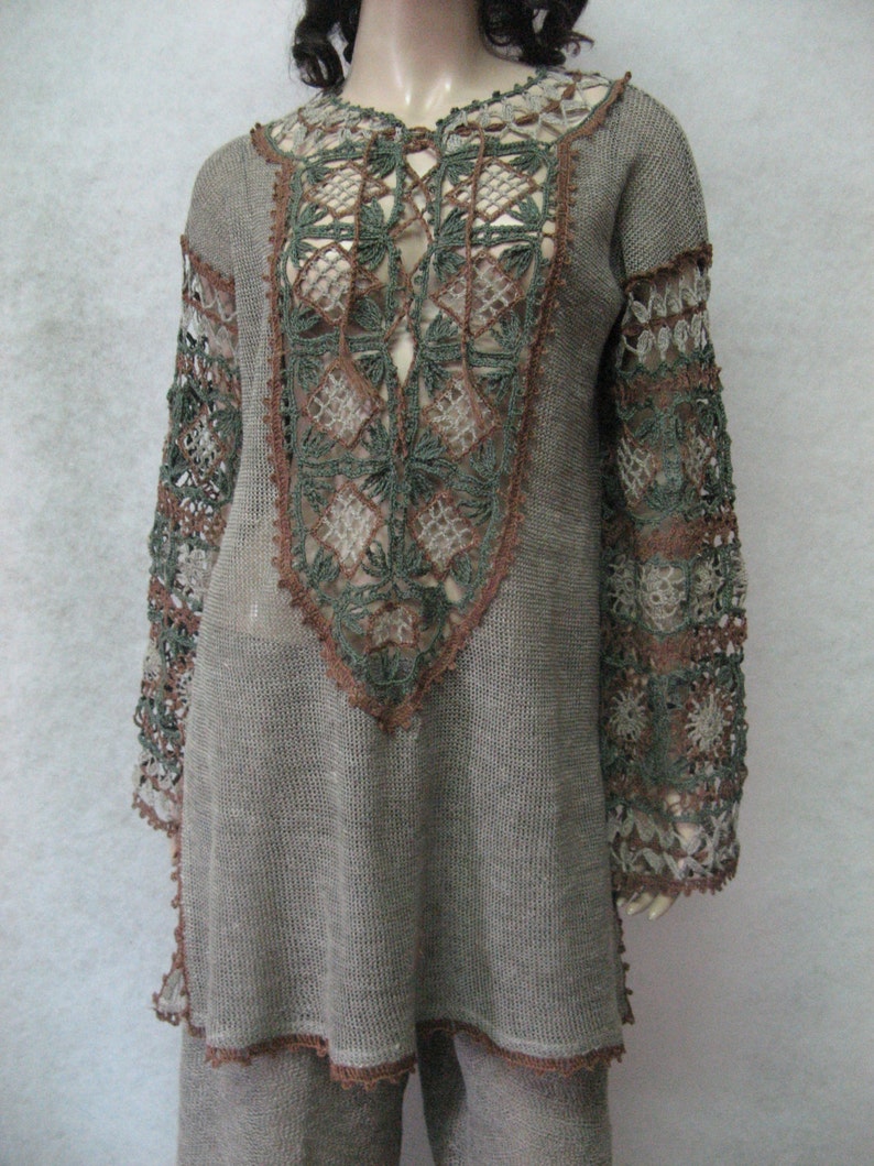 Crocheted Ethnic Tunic KNITTED Gray Tunic CROCHETED Women | Etsy