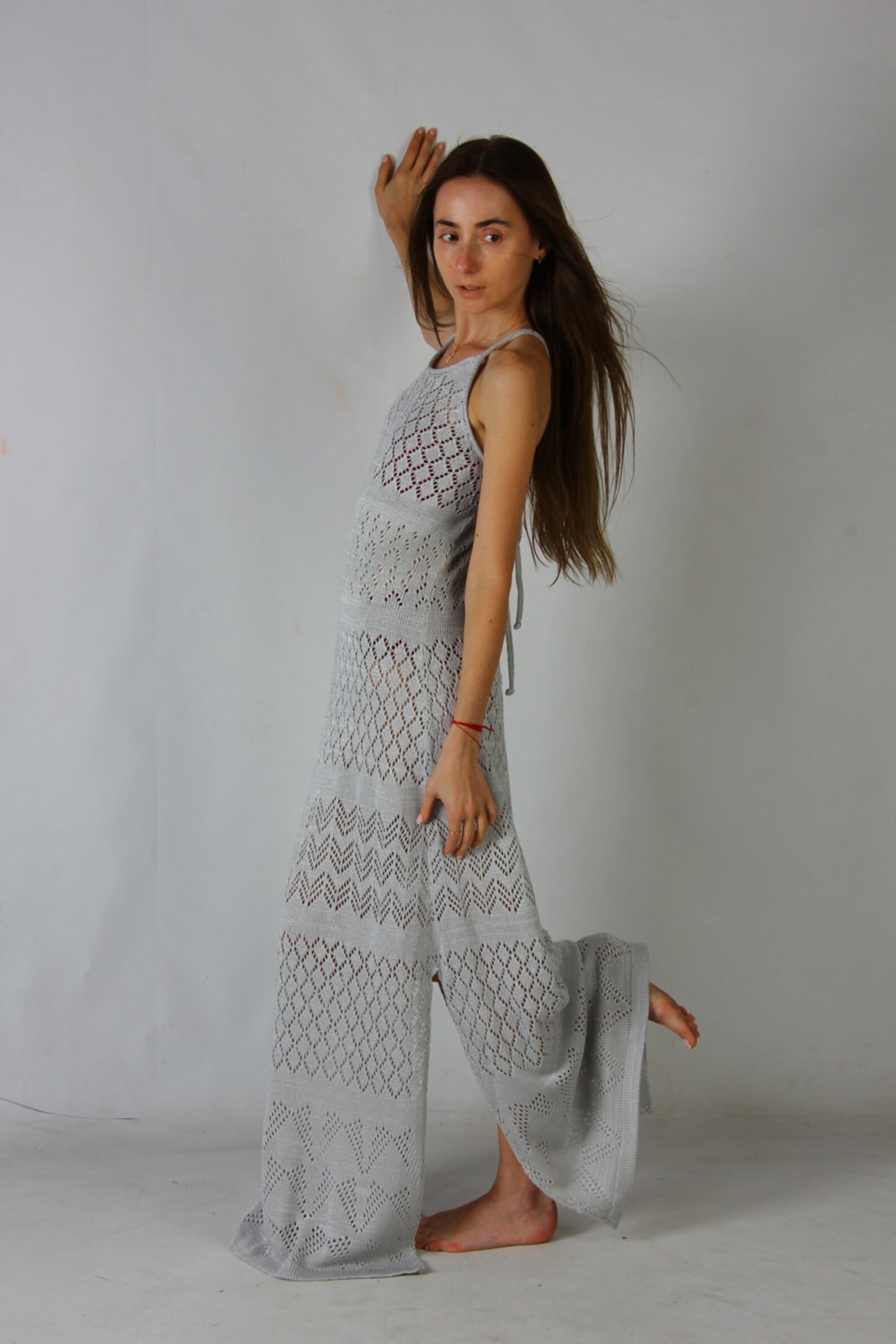 Crochet Dress Crochet Maxi Dress Maxi Dress Crochet Grey Lacy Sundress ...