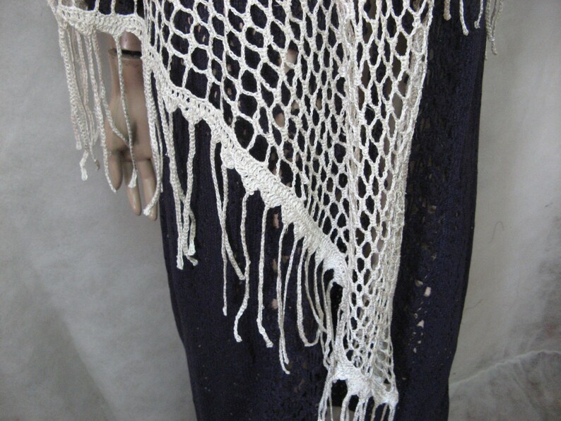 Crochet Ivory Shawl Net Boho Crochet Shawl White Lacy Scarf Bohemian ...