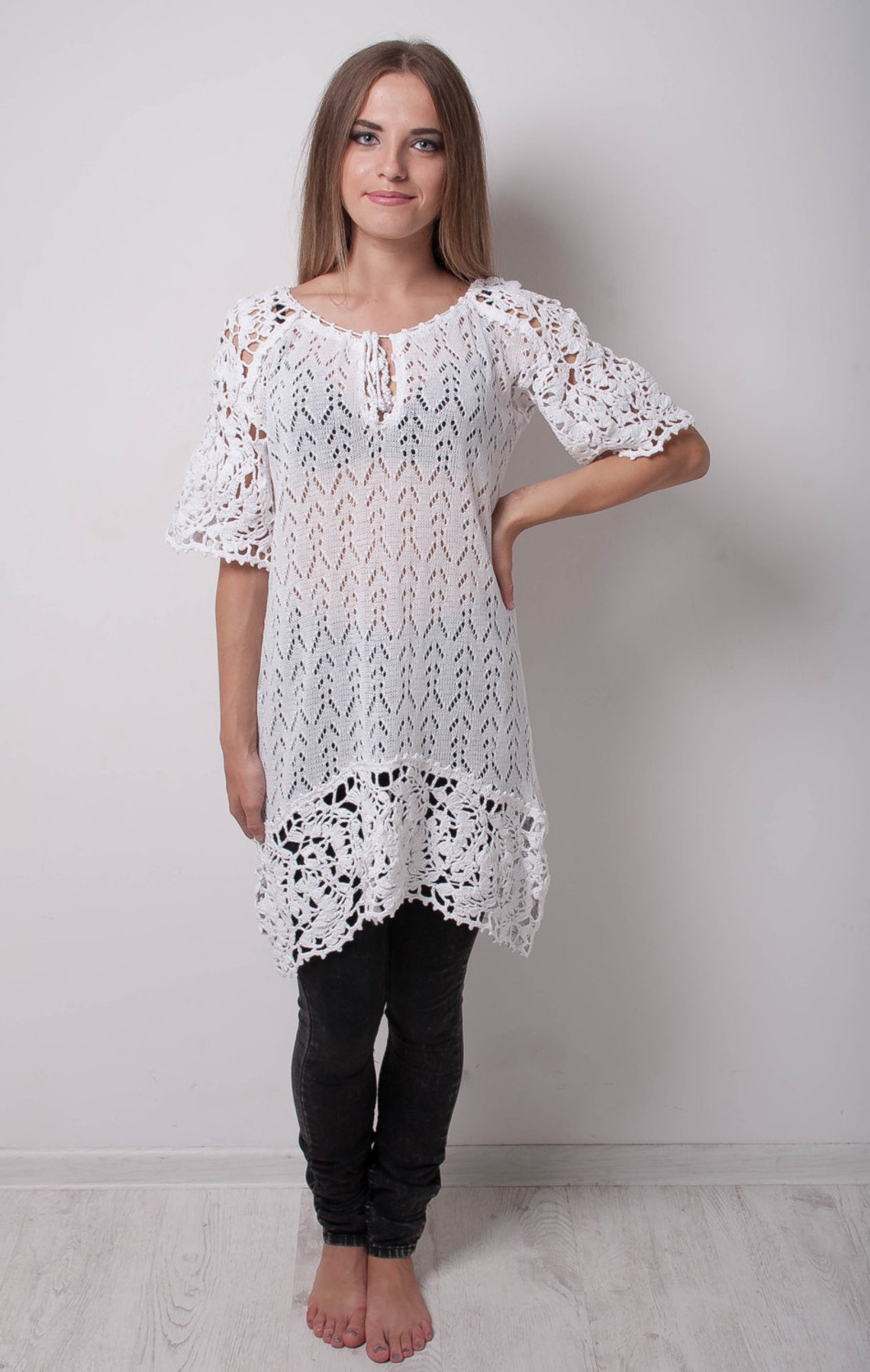 Crochet Tunic Crochet Ethnic Tunic KNITTED Whitetunic - Etsy