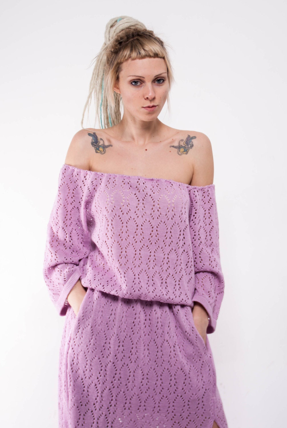 Crochet Maxi Dress Knit Pink Maxi Dress off Shoulder Maxi Dress Long ...