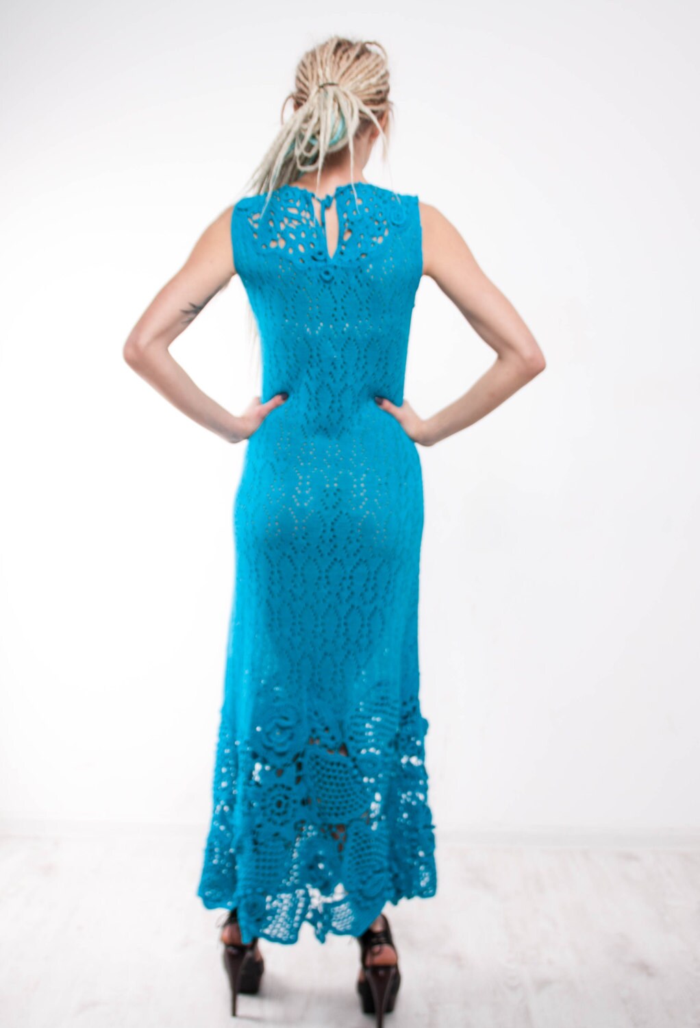 Maxi Blue Dress Crochet Turquoise Dress Maxi Sundress Blue Lacy ...