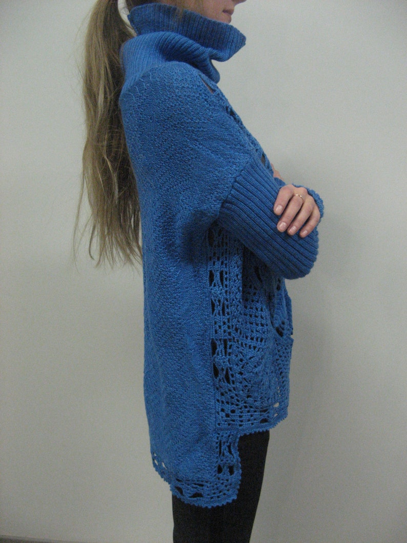 Knitted Wool Viscose Turquoise Winter Sweater Lacy Handmade | Etsy