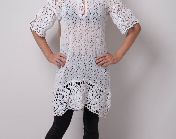 Crochet Tunic Crochet Ethnic Tunic KNITTED Whitetunic CROCHETED Women ...