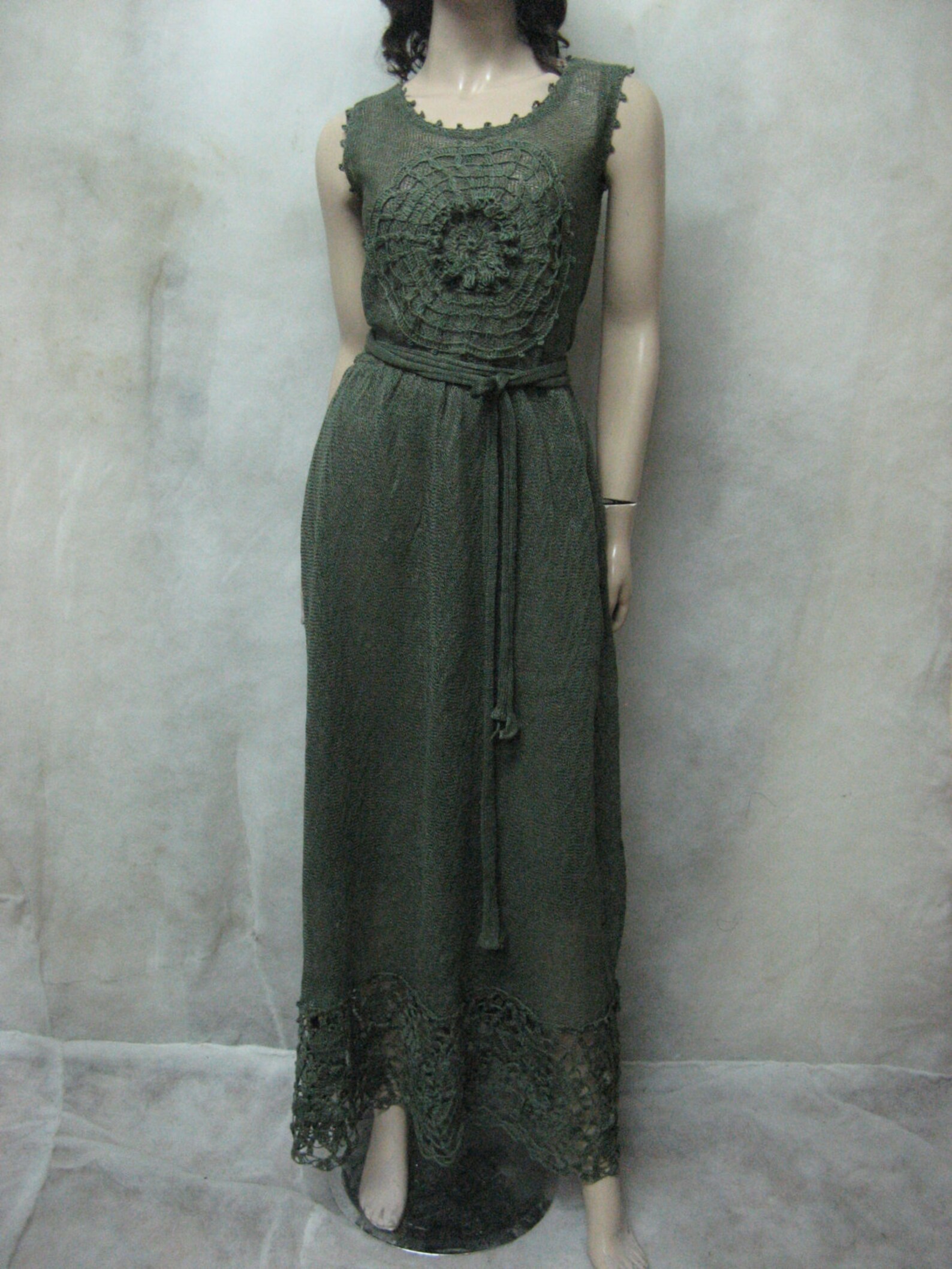 Bohemian Emerald Green Crochet Dress ,CROCHETED Linen Tunic, Green ...