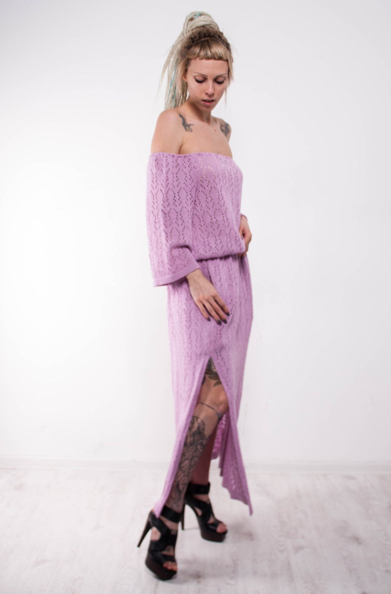 Crochet Maxi Dress Knit Pink Maxi Dress off Shoulder Maxi Dress Long ...