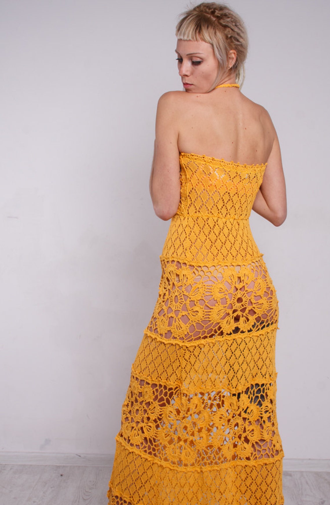 Crochet Dress Crochet Maxi Sundress Crochet Yellow Lacy - Etsy