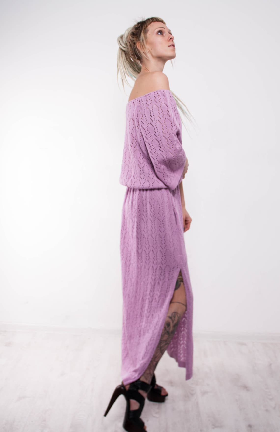 Crochet Maxi Dress Knit Pink Maxi Dress off Shoulder Maxi Dress Long ...