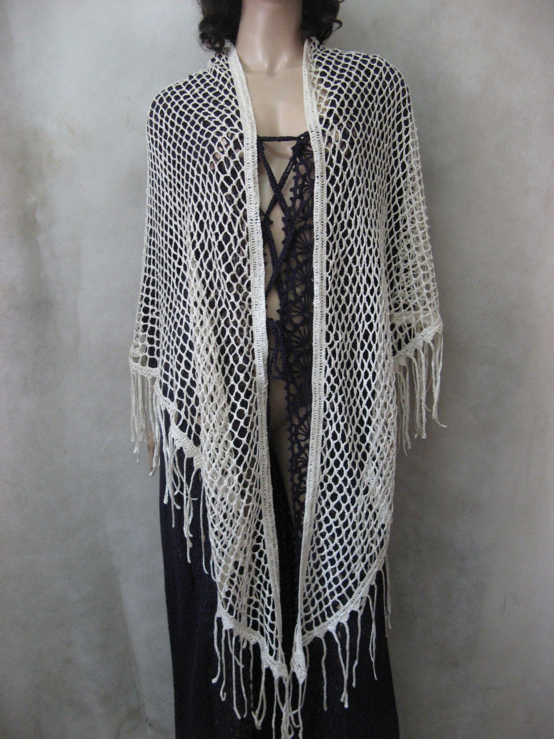 Crochet Ivory Shawl Net Boho Crochet Shawl White Lacy Scarf - Etsy