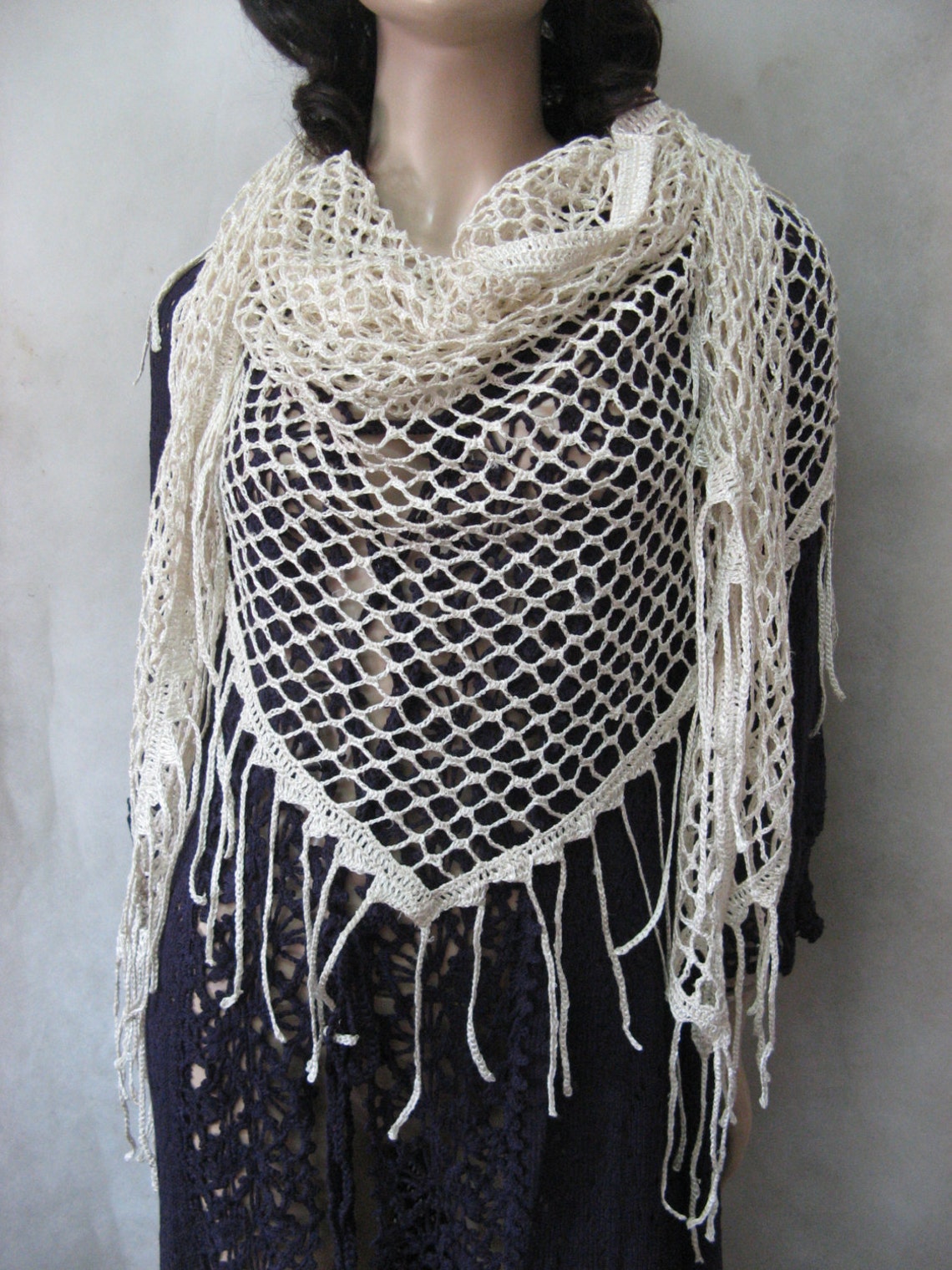 Crochet Ivory Shawl Net Boho Crochet Shawl White Lacy Scarf - Etsy