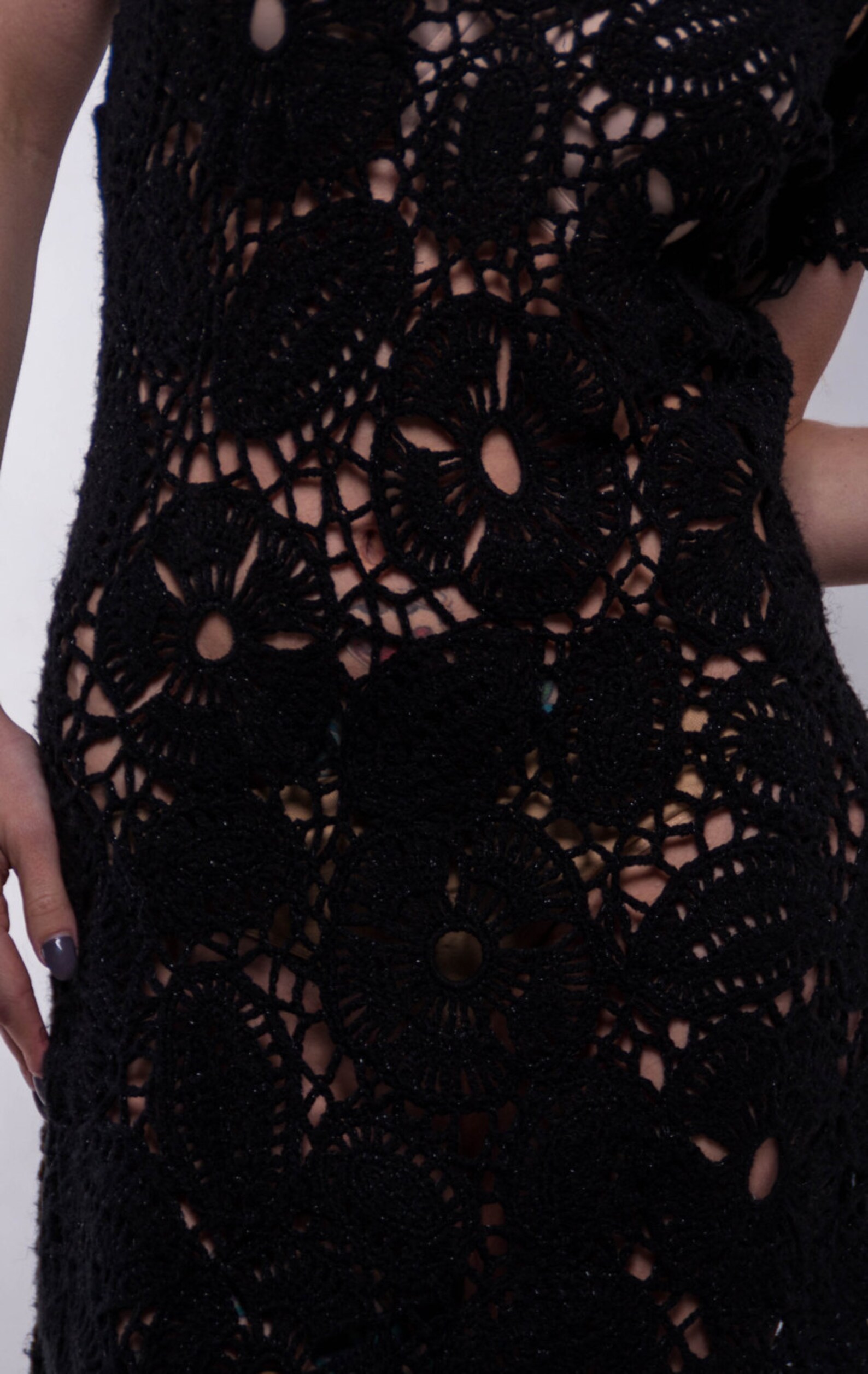 Crochet Dress Black Crochet Dress Small Black Dress Mini Lacy Crochet Dress Handmadeblack