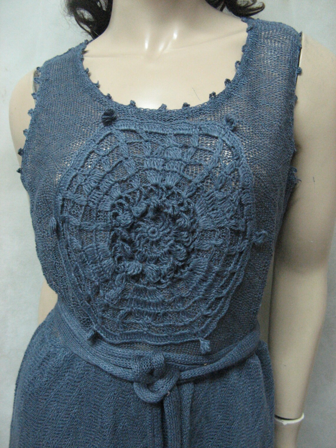 Bohemian Blue Crochet Dress ,CROCHETED Linen Tunic, Blue KNITTED ...