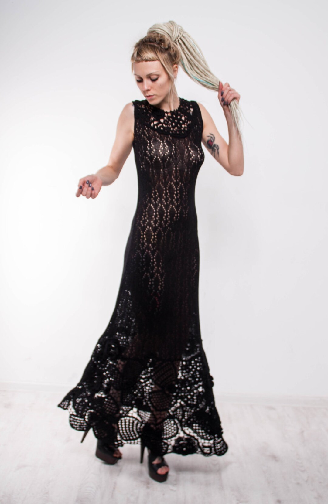 Crochet Maxi Dress Crochet Black Dress Maxi Sundress Crochet Lacy ...