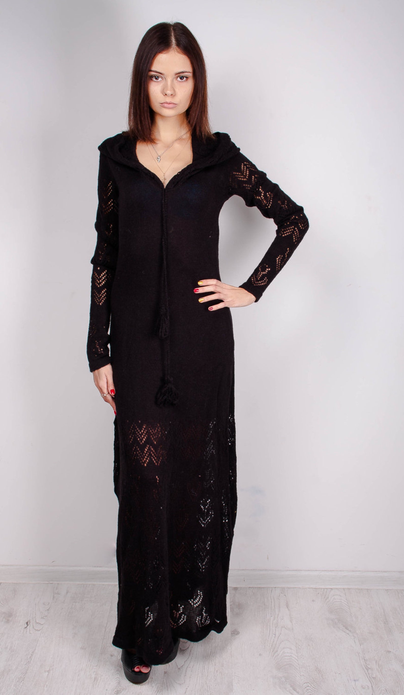 Crochet Black Dress KNITTED Black Maxi Dress CROCHETED Women Dress ...