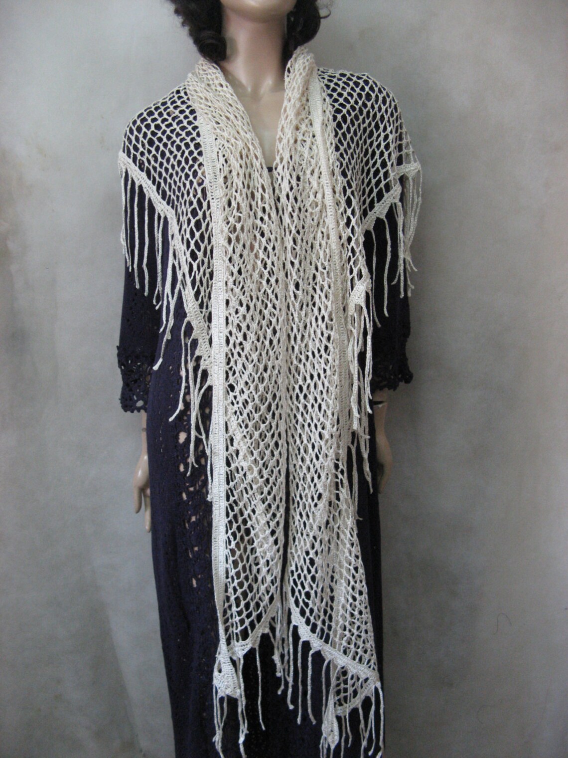 Crochet Ivory Shawl Net Boho Crochet Shawl White Lacy Scarf - Etsy