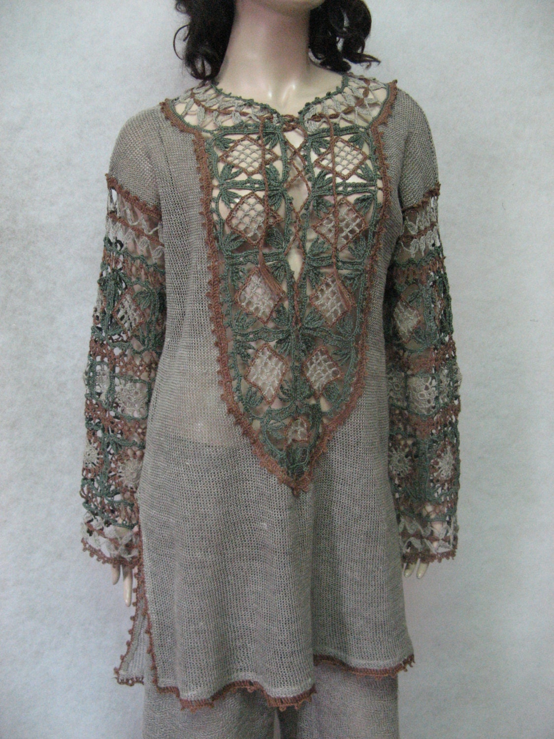 Crocheted Ethnic Tunic KNITTED Gray Tunic CROCHETED Women | Etsy