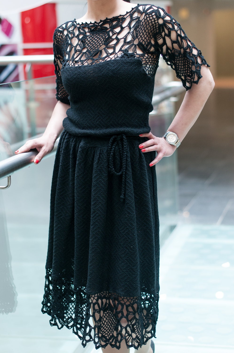 Crochet black dress Knitted Black dress Crocheted Little Black | Etsy