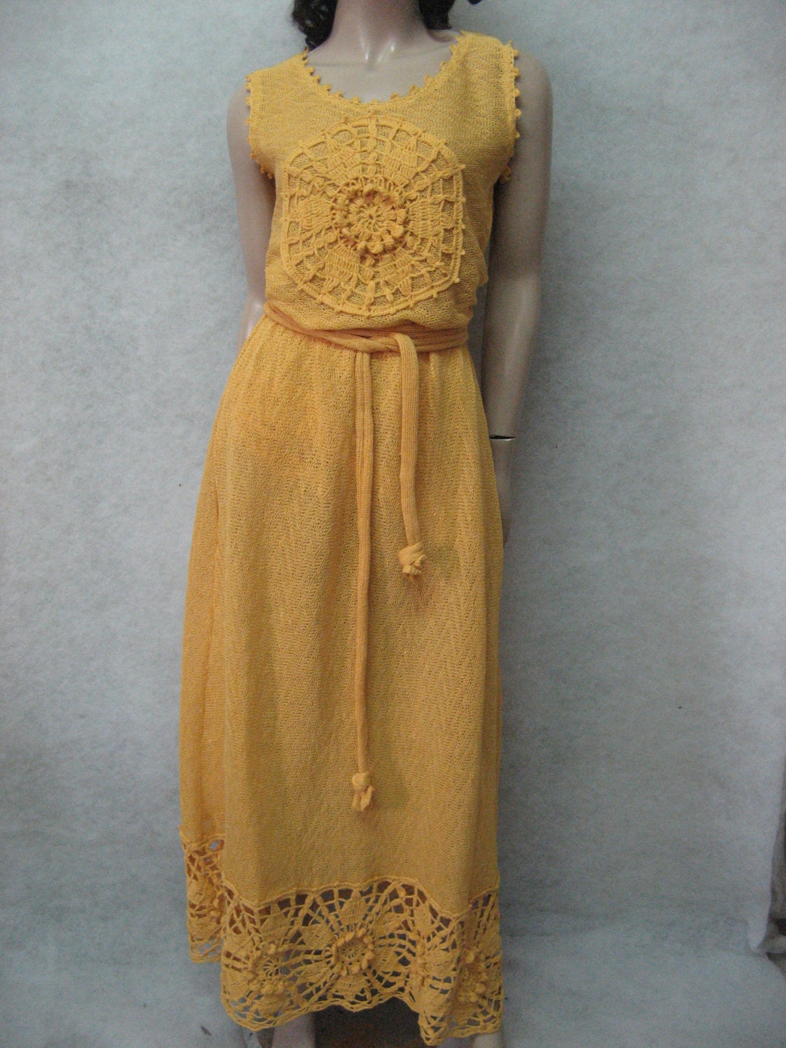 Bohemian Yellow Crochet Dress CROCHETED Linen Tunic KNITTED - Etsy