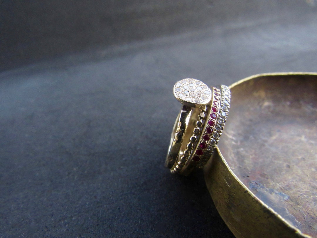 Gold Rings. Combination 14k Solid Yellow Gold Rings With Diamonds ...