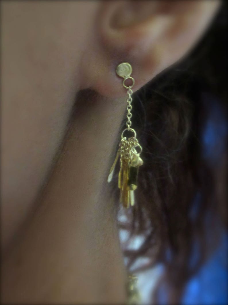 Jewelry Set. 24k Yellow Gold Earrings and Necklace. Handmade Unique ...