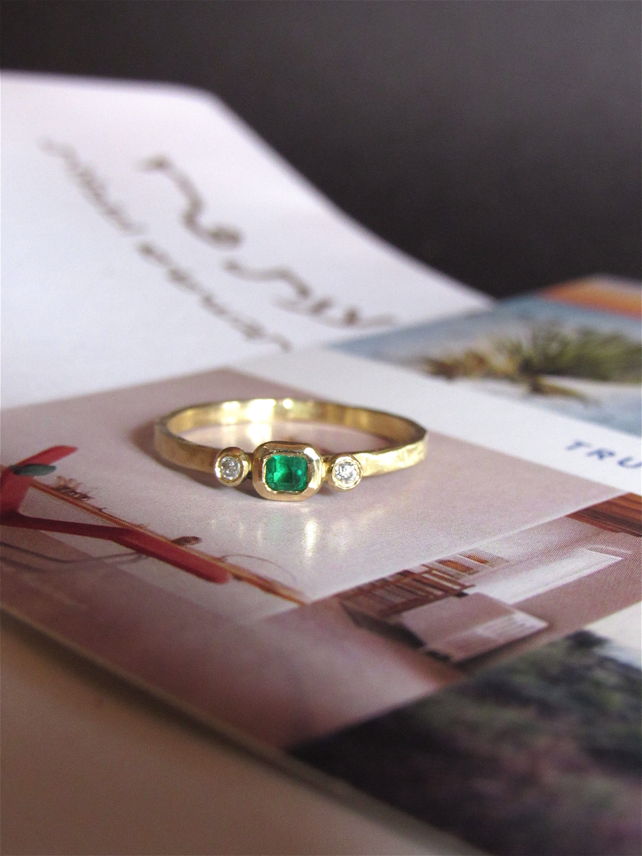 Emerald Ring. 14K Yellow Gold Ring With Green Emerald and 2 | Etsy