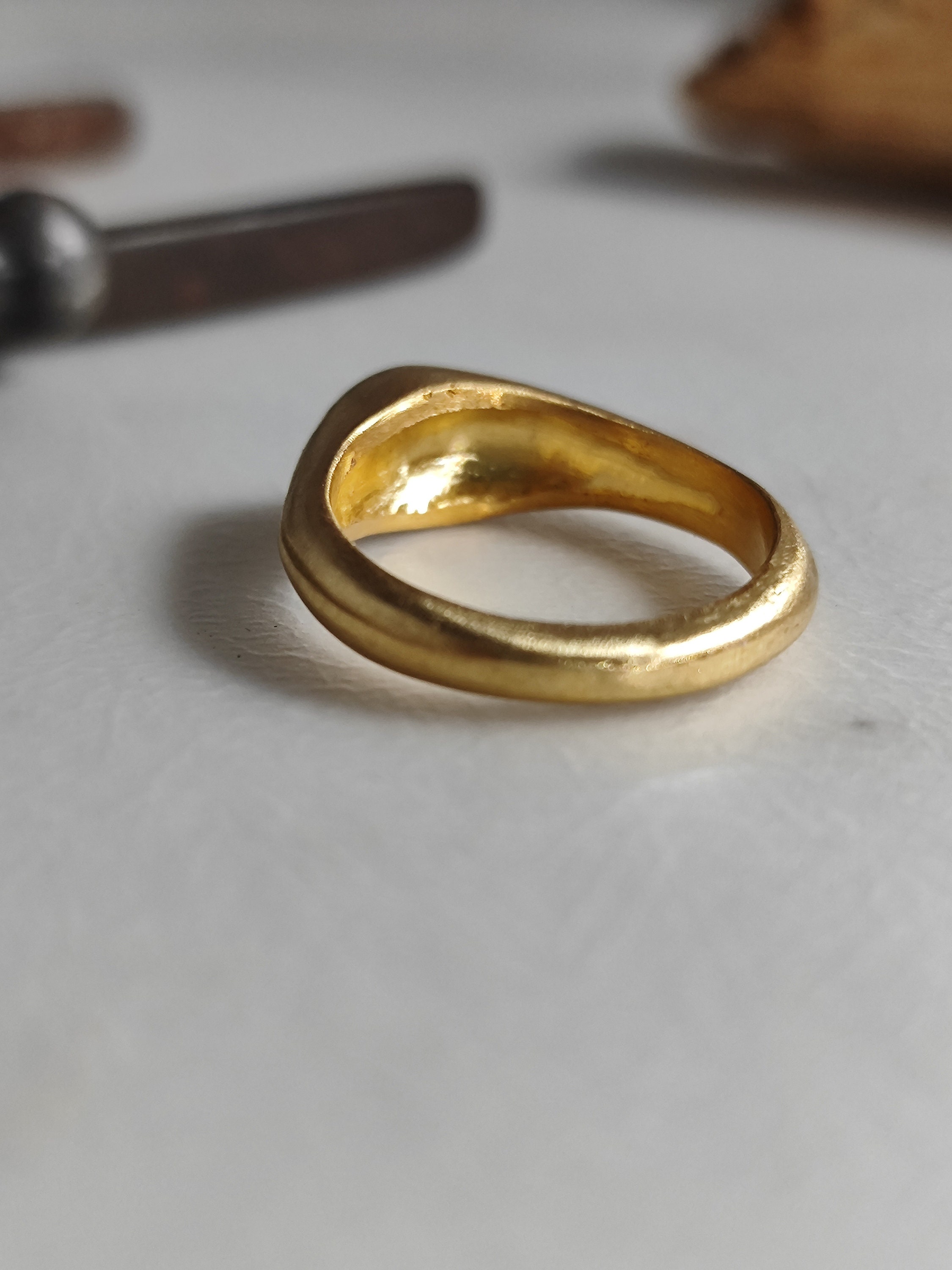 Signet Ring for Men or Women. 14k Solid Yellow Gold Ring. Handmade ...