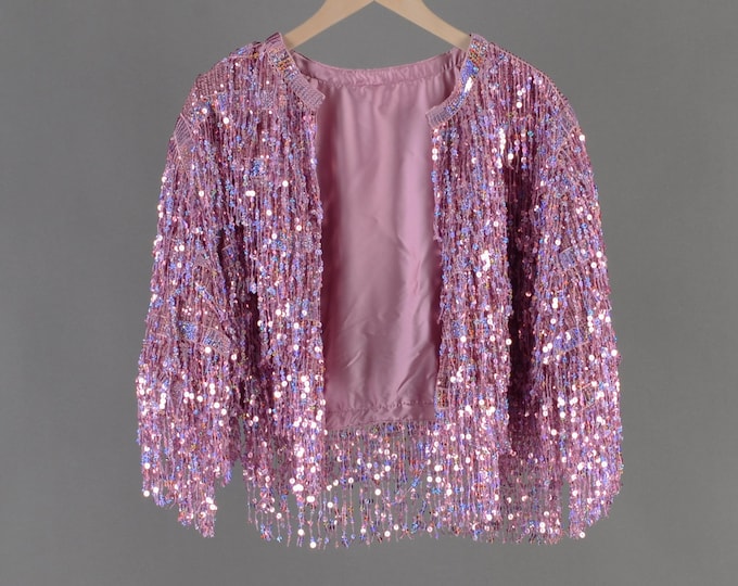 Dirty Pink Holographic Sequins Fringe Jacket,handmade Clothing ...