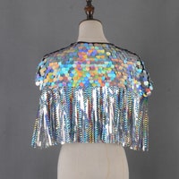 Blue & Pink Tinsel Cape, Festival Fashion, Fringe Cape, Party Cape ...