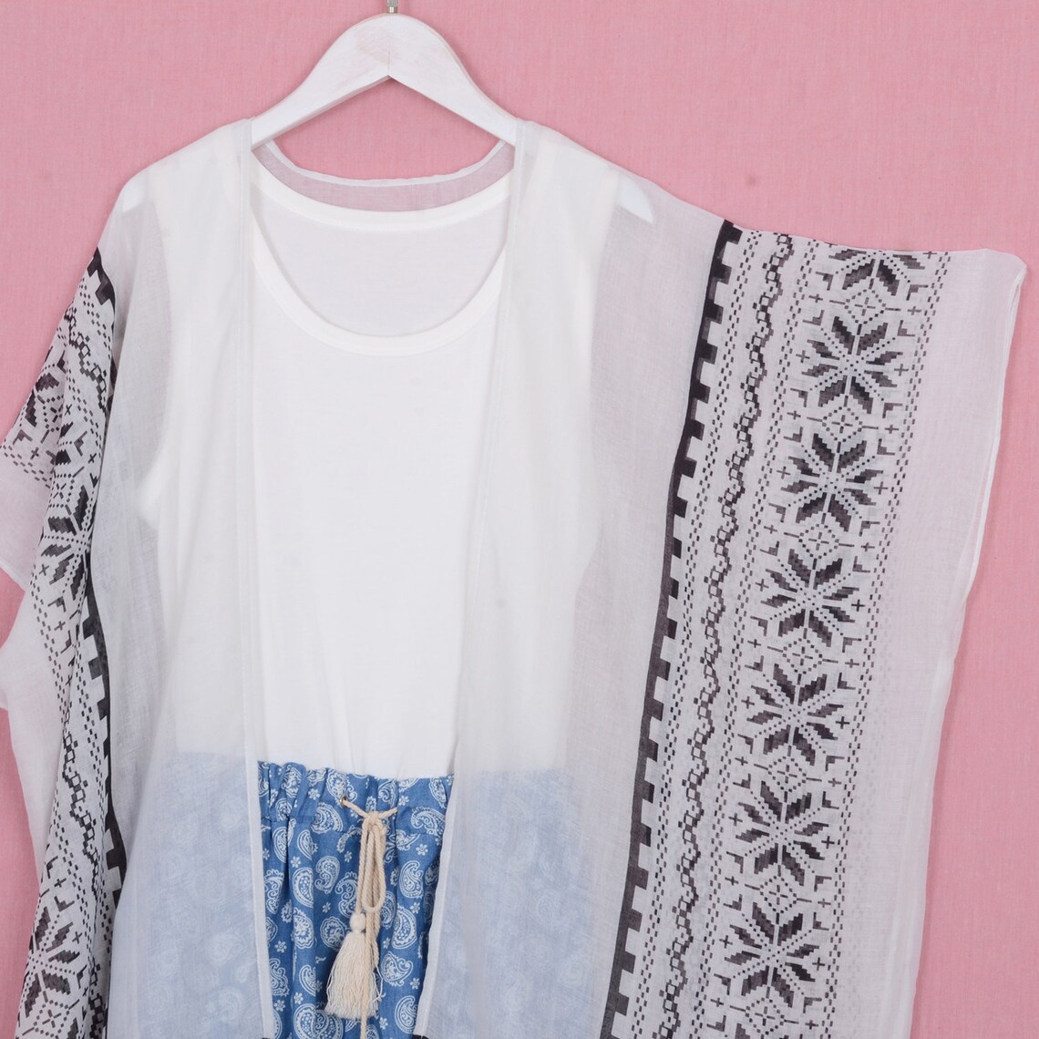 Long Kimono White Bohemian Kimonocardigantassel Kimonoboho | Etsy
