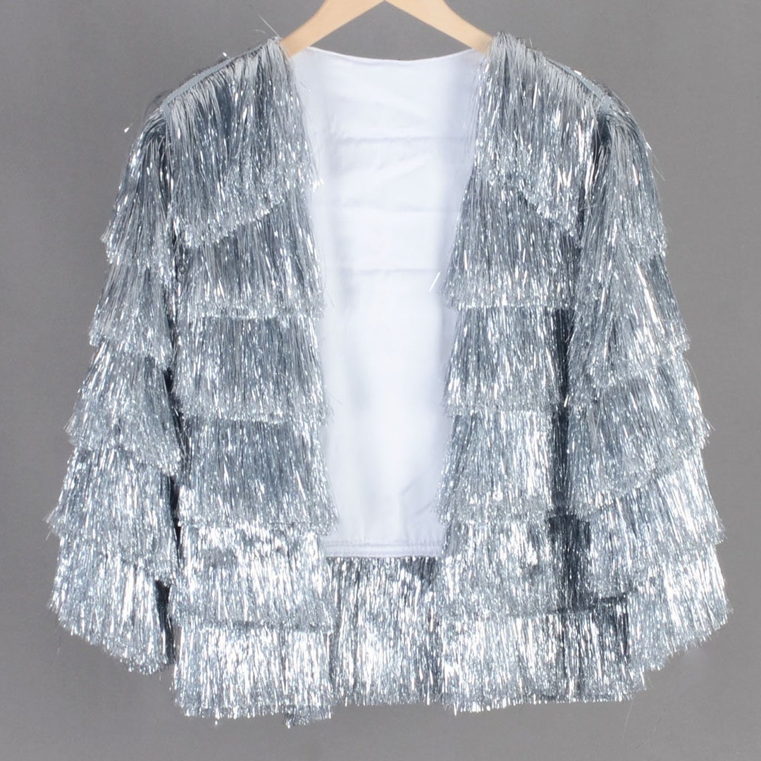 Silver Tinsel Fringe Jacket,personalized Gift for Her,bridal Jacket ...