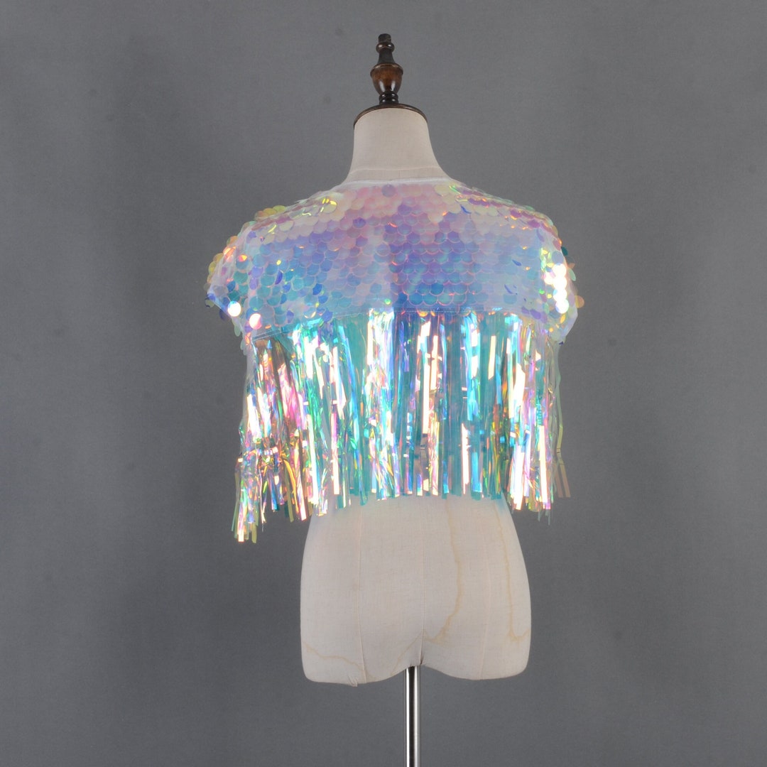 Holographic Mermaid Sequin Cape: Iridescent Tinsel Festival Outfit - Etsy