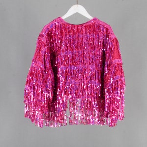 Rose Pink Sequins Fringe Jacket,handmade Clothing,personalized Gift ...
