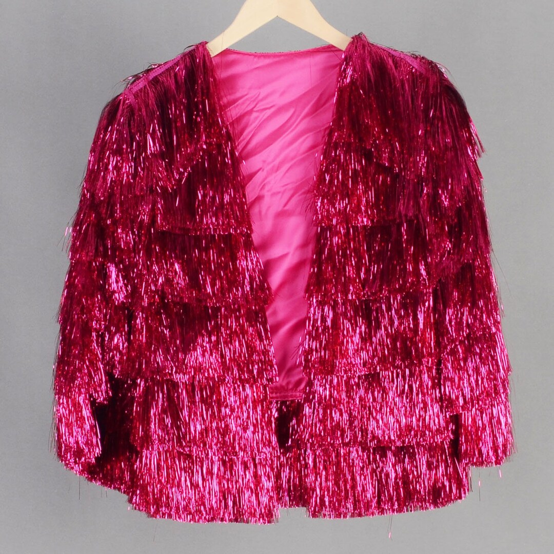 Rose Pink Tinsel Fringe Jacket: Handmade Party Clothing - Etsy