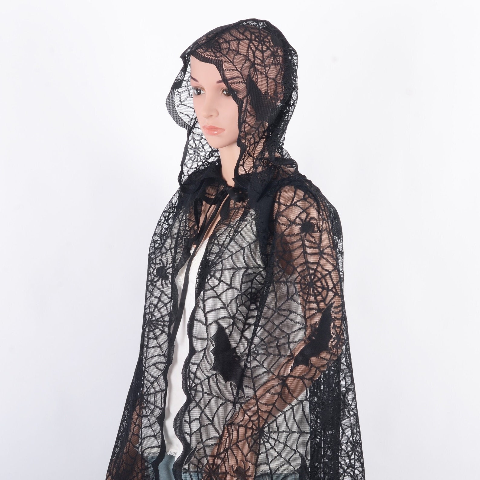 Black Lace Spiderweb Hooded Cape - Halloween Cosplay Cloak - Etsy