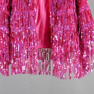 Rose Pink Sequins Fringe Jacket,handmade Clothing,personalized Gift ...