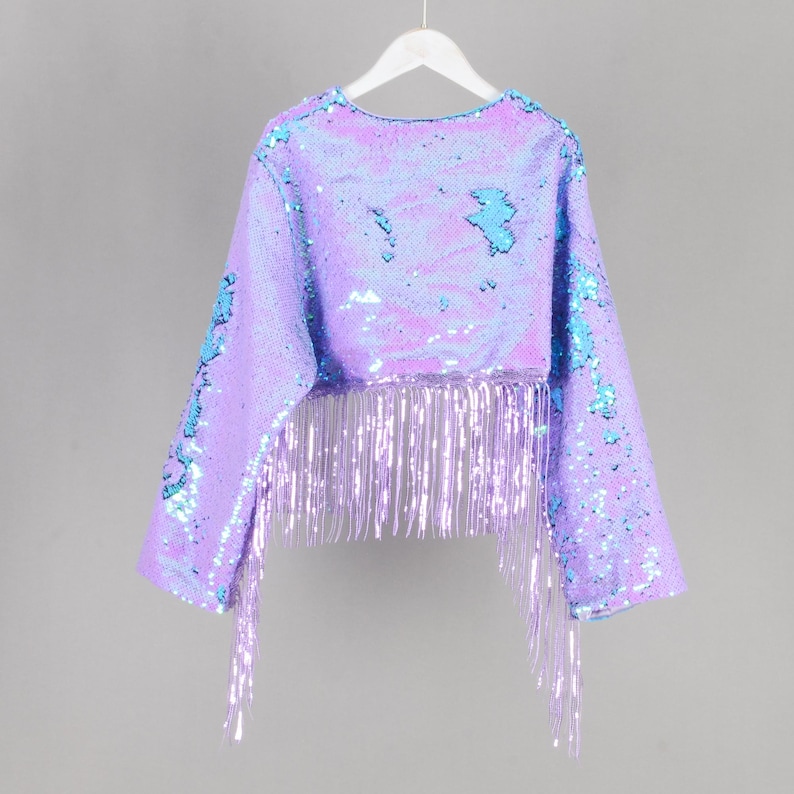 Purple Flip Sequin Top: Tassels Sequins Rave Festival Cropped Jacket - Etsy