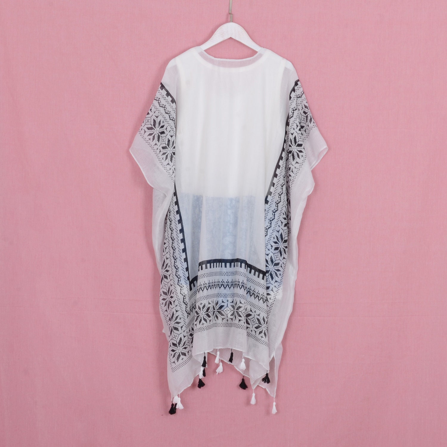 Long kimono white bohemian kimonocardigantassel kimonoboho | Etsy