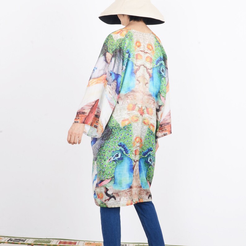 Vintage Peacock Kimonocoho Kimono With Sleevesummer Cover | Etsy