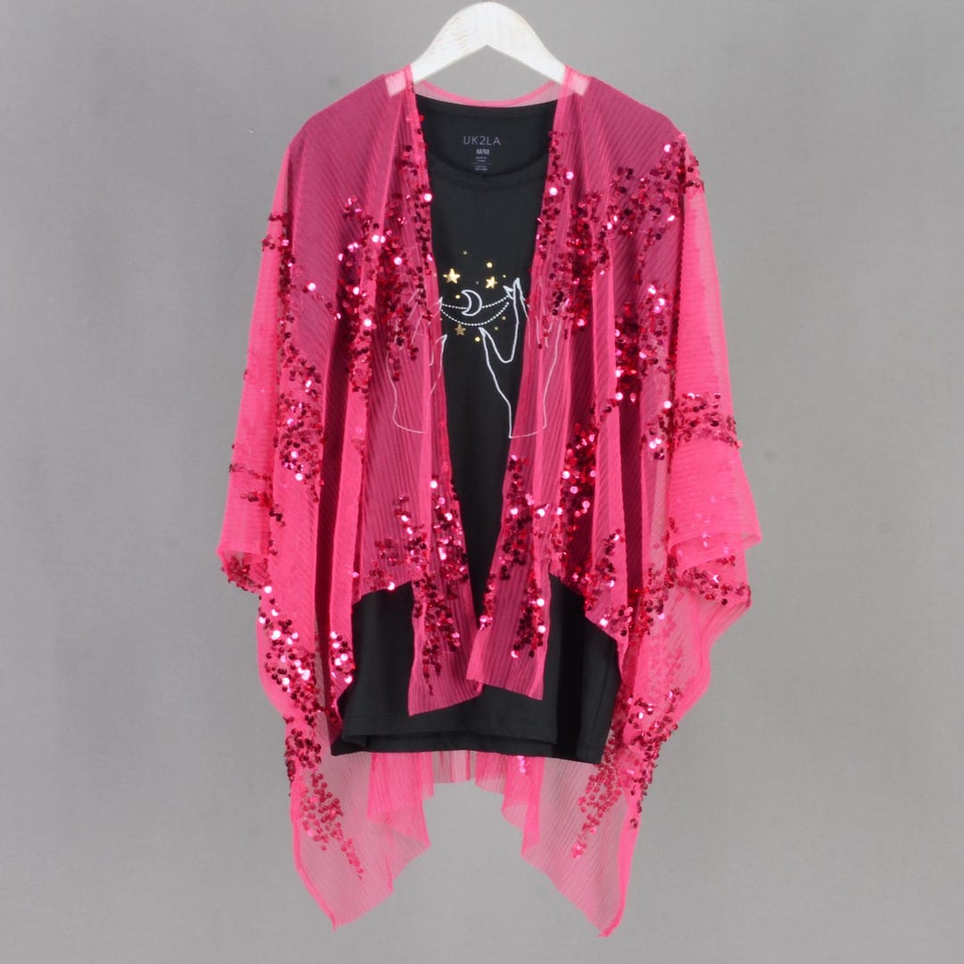 Tie Front Kimono,rose Pink Sequins Kimono,festival Kimono,sequin Rave ...