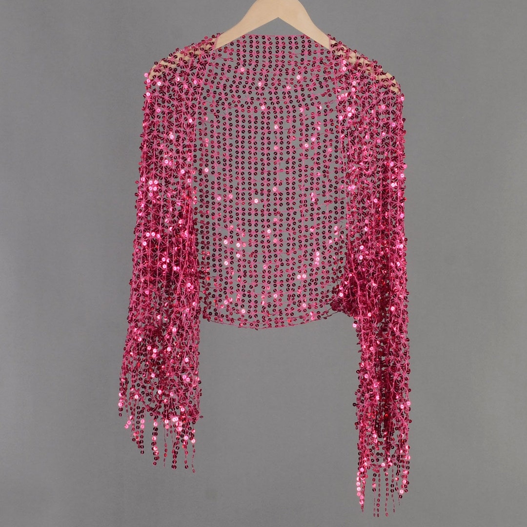 Rose Pink Sequins Shrug,shrug With Tassels,wedding Shrug,rose Pink Lace ...