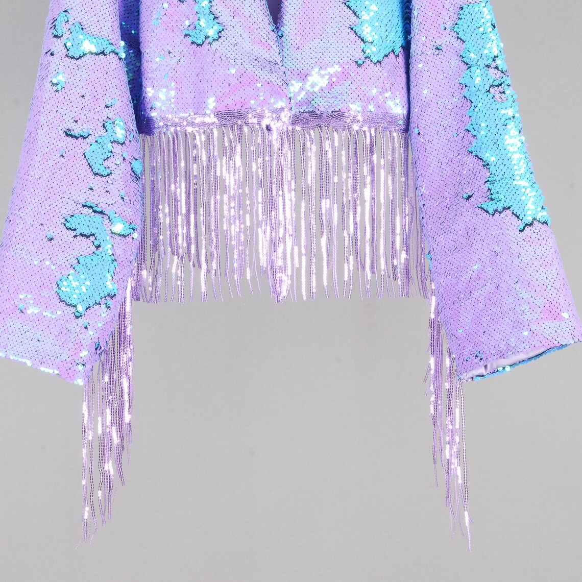 Purple Flip Sequin Top: Tassels Sequins Rave Festival Cropped Jacket - Etsy