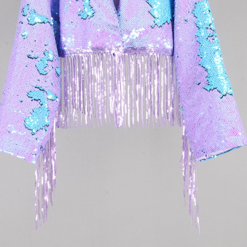 Purple Flip Sequin Top: Tassels Sequins Rave Festival Cropped Jacket - Etsy