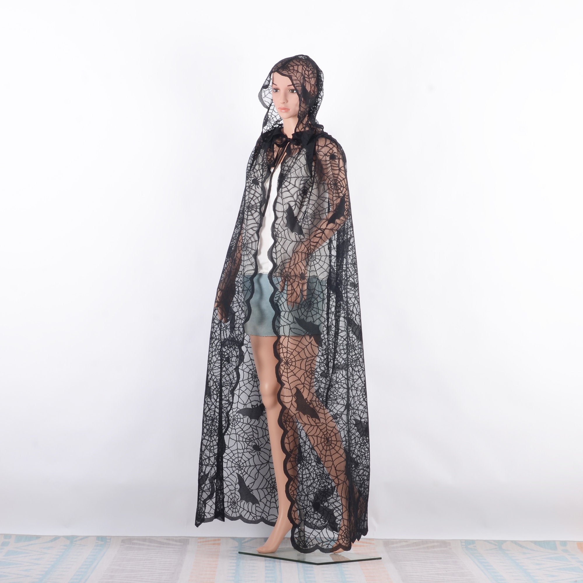 Black Lace Spiderweb Hooded Cape - Halloween Cosplay Cloak - Etsy